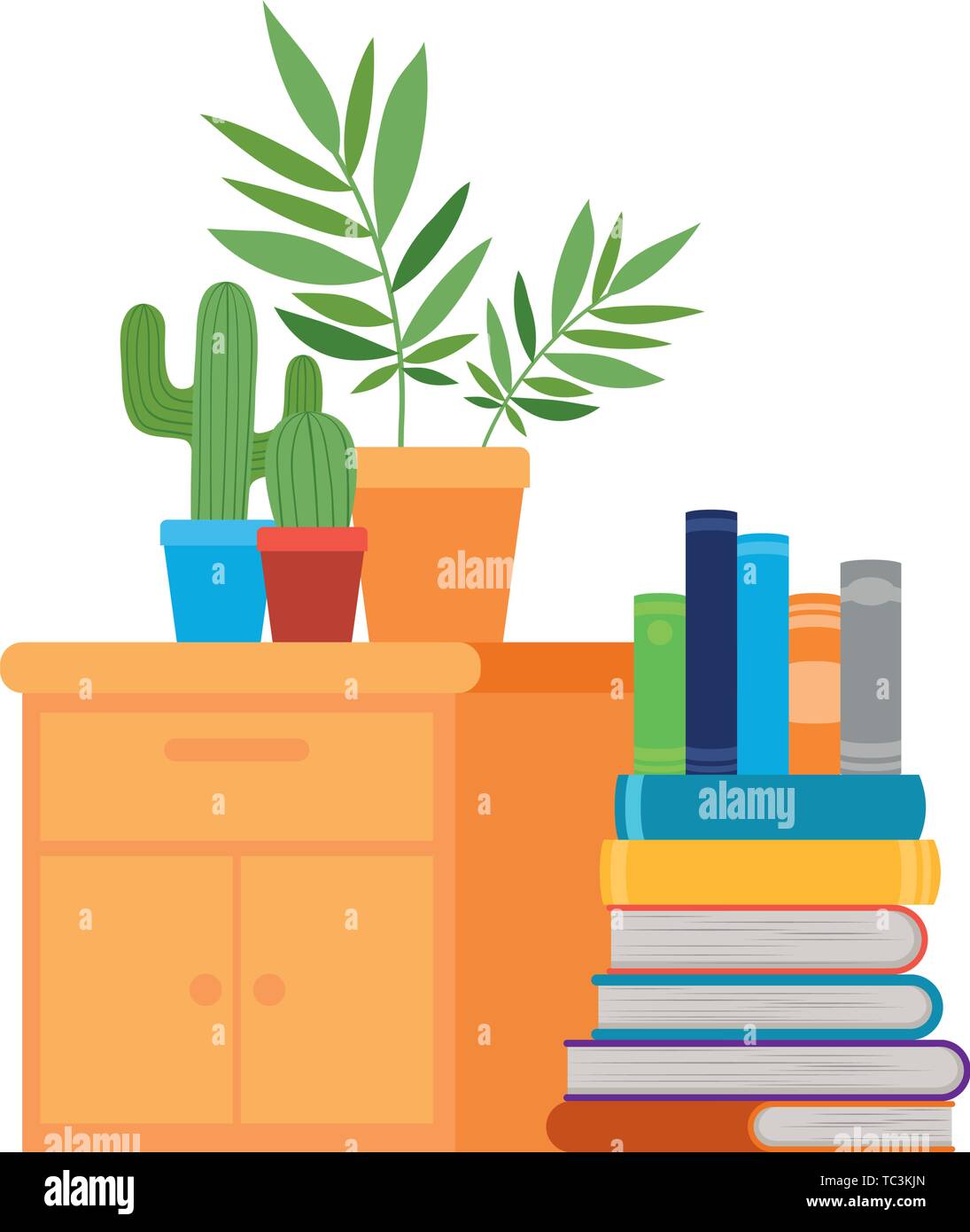 wooden drawer with stack of books in white background Stock Vector ...