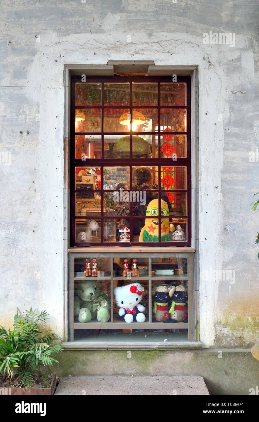 Floating glass windows in street storefronts Stock Photo - Alamy