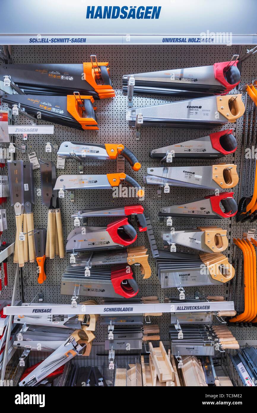Tools, Saws, Handsaws in the DIY store, Munich, Upper Bavaria, Bavaria ...