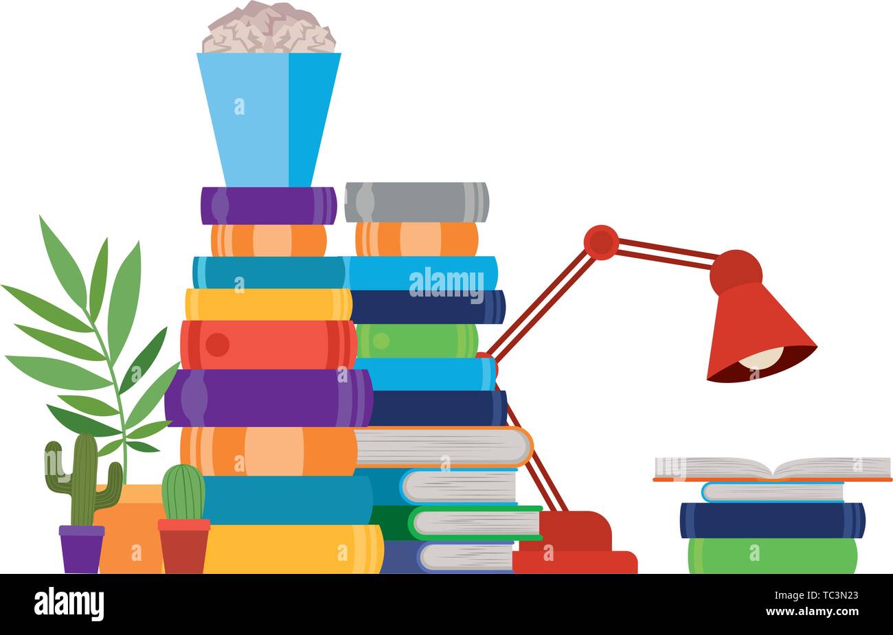 stack of books with lamp in white background Stock Vector Image & Art ...