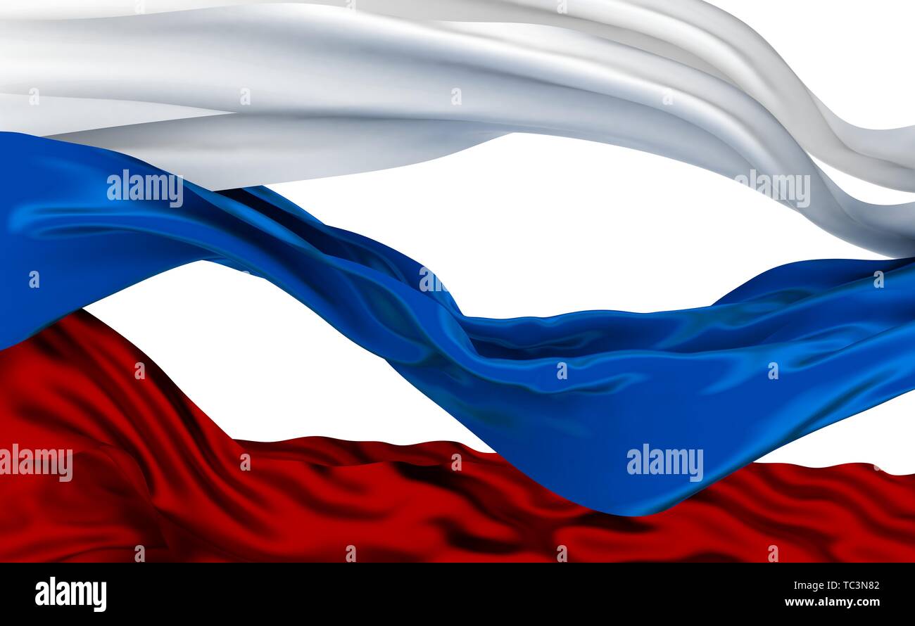 3d illustration of Russian tricolor Flag Ribbons Waving - Isolated on ...