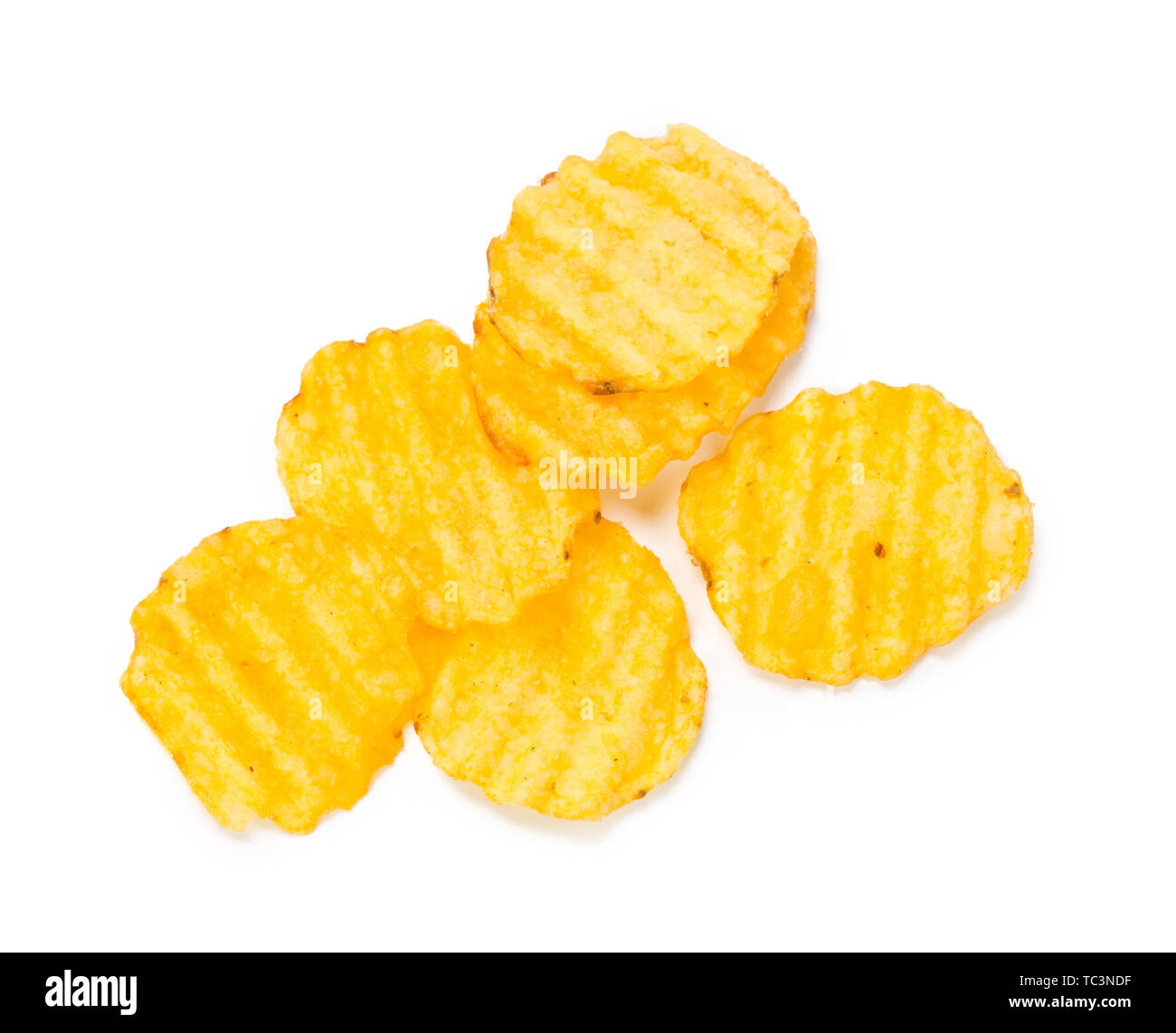 yellow potato chips isolated on white Stock Photo - Alamy