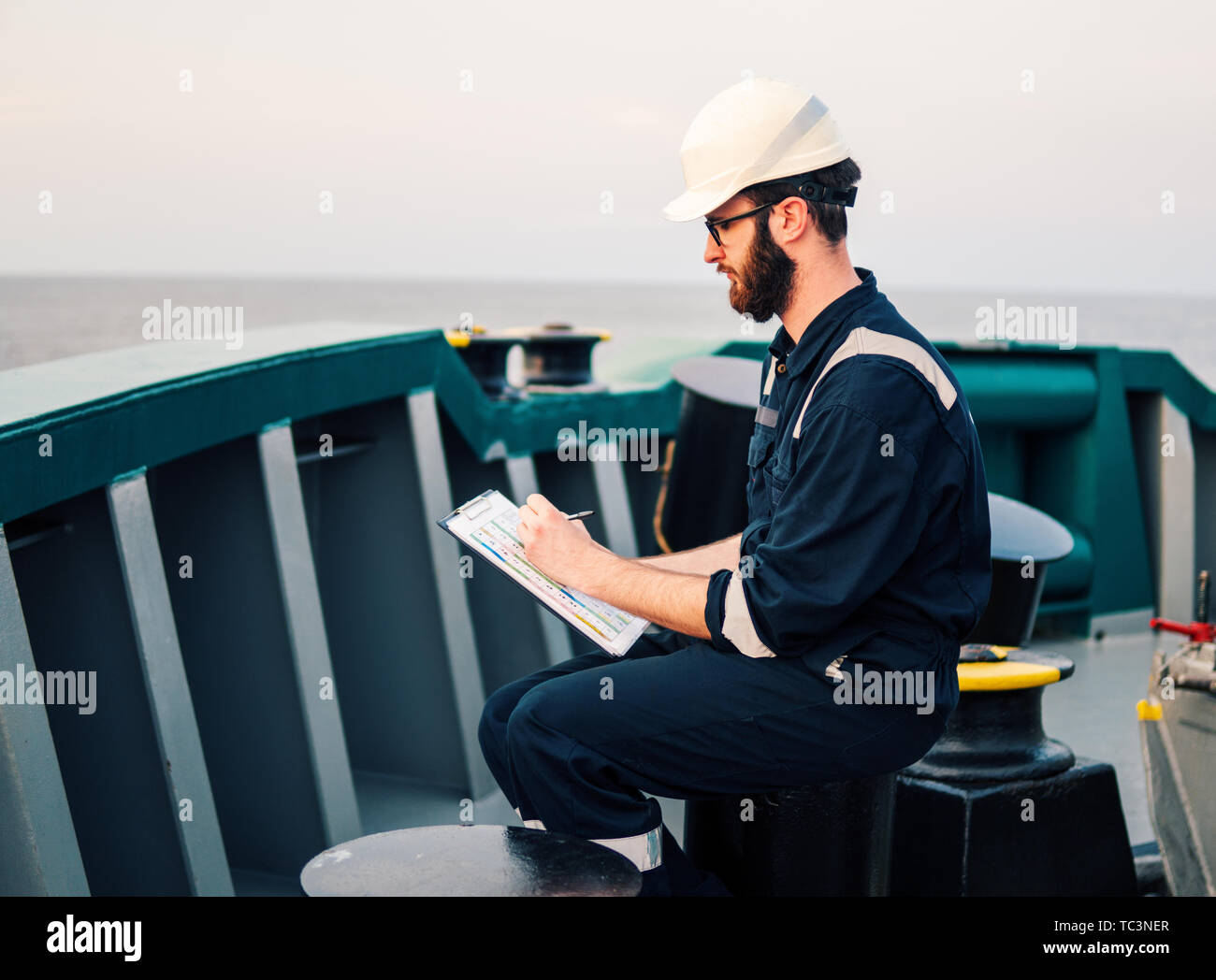 Deck Officer on deck of offshore vessel or ship Stock Photo - Alamy
