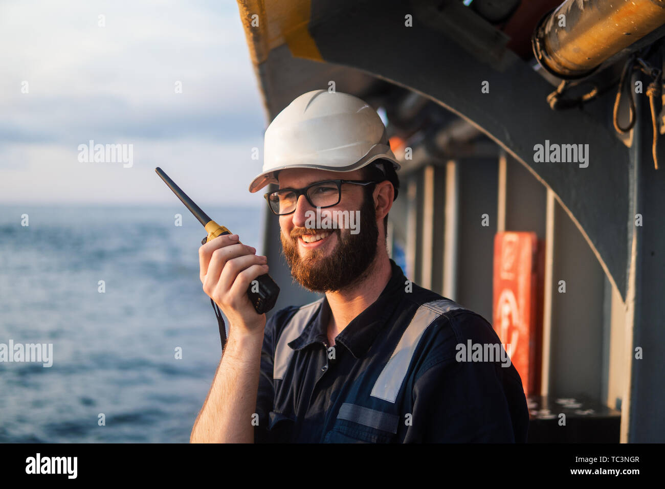 Deck Officer on deck of offshore vessel or ship Stock Photo - Alamy
