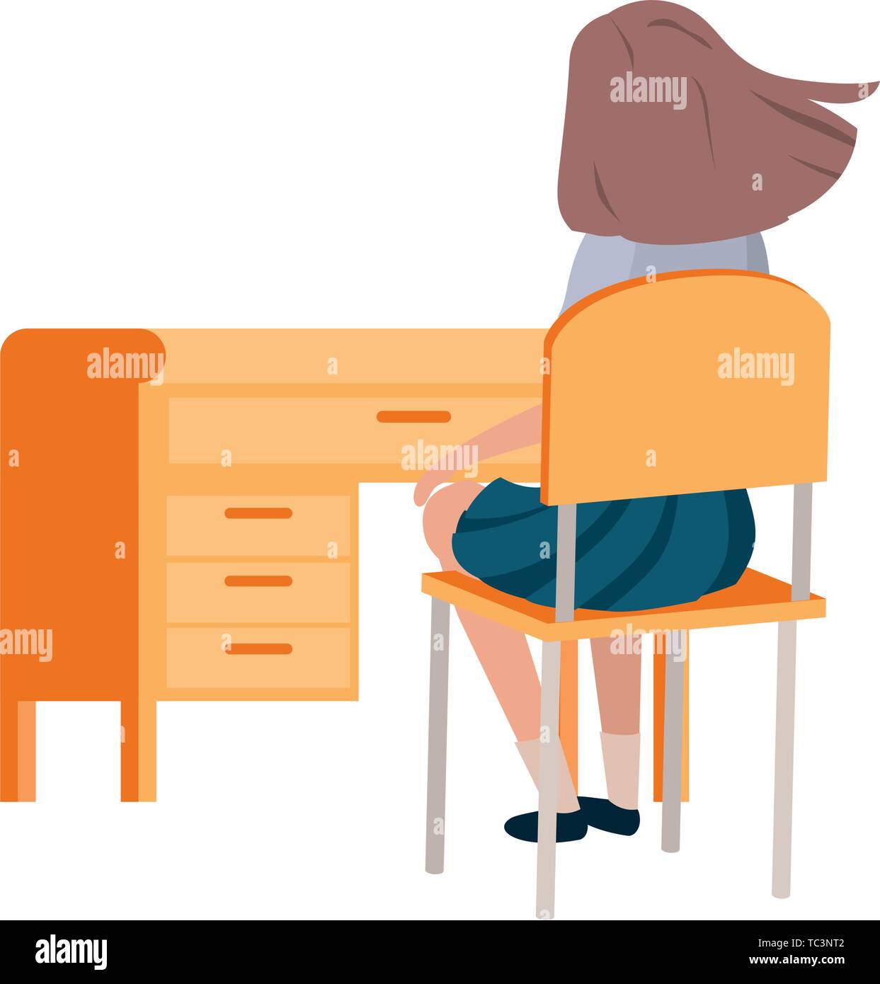young student girl sitting in school desk Stock Vector Image & Art - Alamy