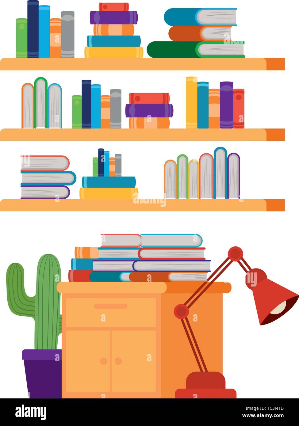 shelving with books and wooden drawer Stock Vector Image & Art - Alamy