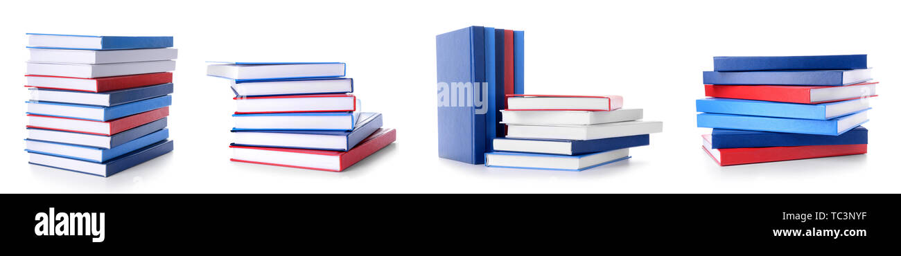 Set with many books on white background Stock Photo - Alamy