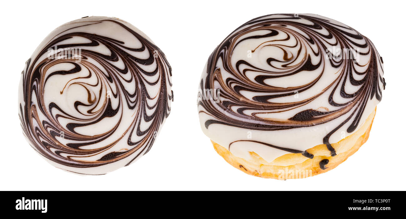 Two sweet baked donuts stuffed with nougat filling. Round filled ...