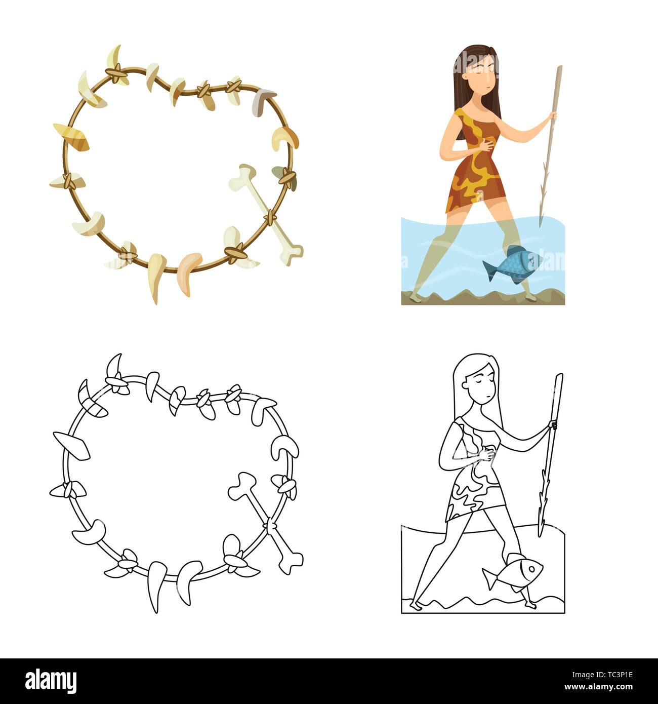 necklace,woman,bone,neanderthal,spear,decoration,fish,teeth,food,river ...