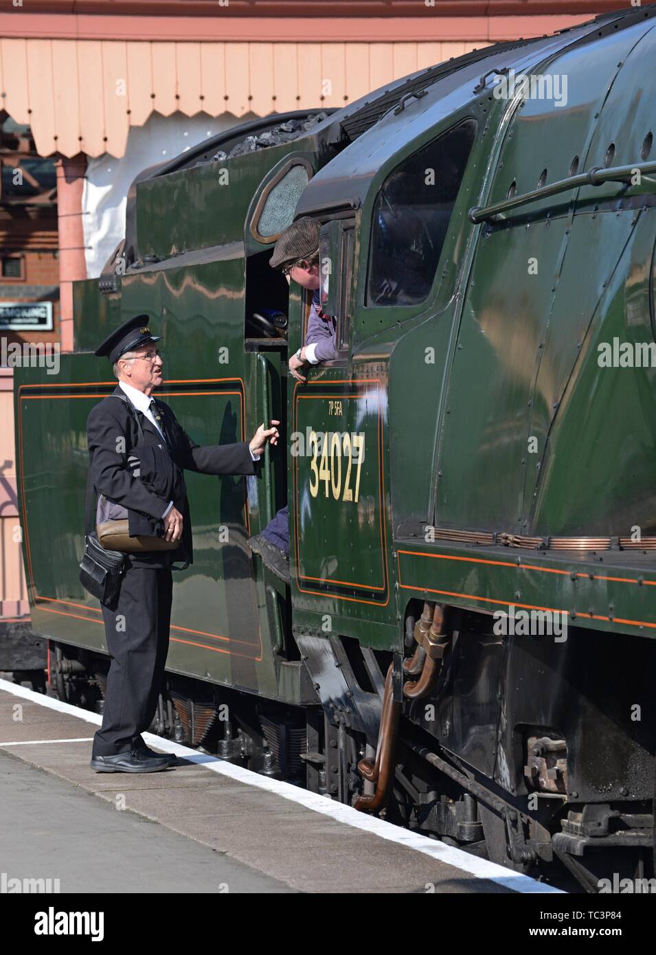 Souther Railway steam locomotive 34027 Taw Valley at Kidderminster ...