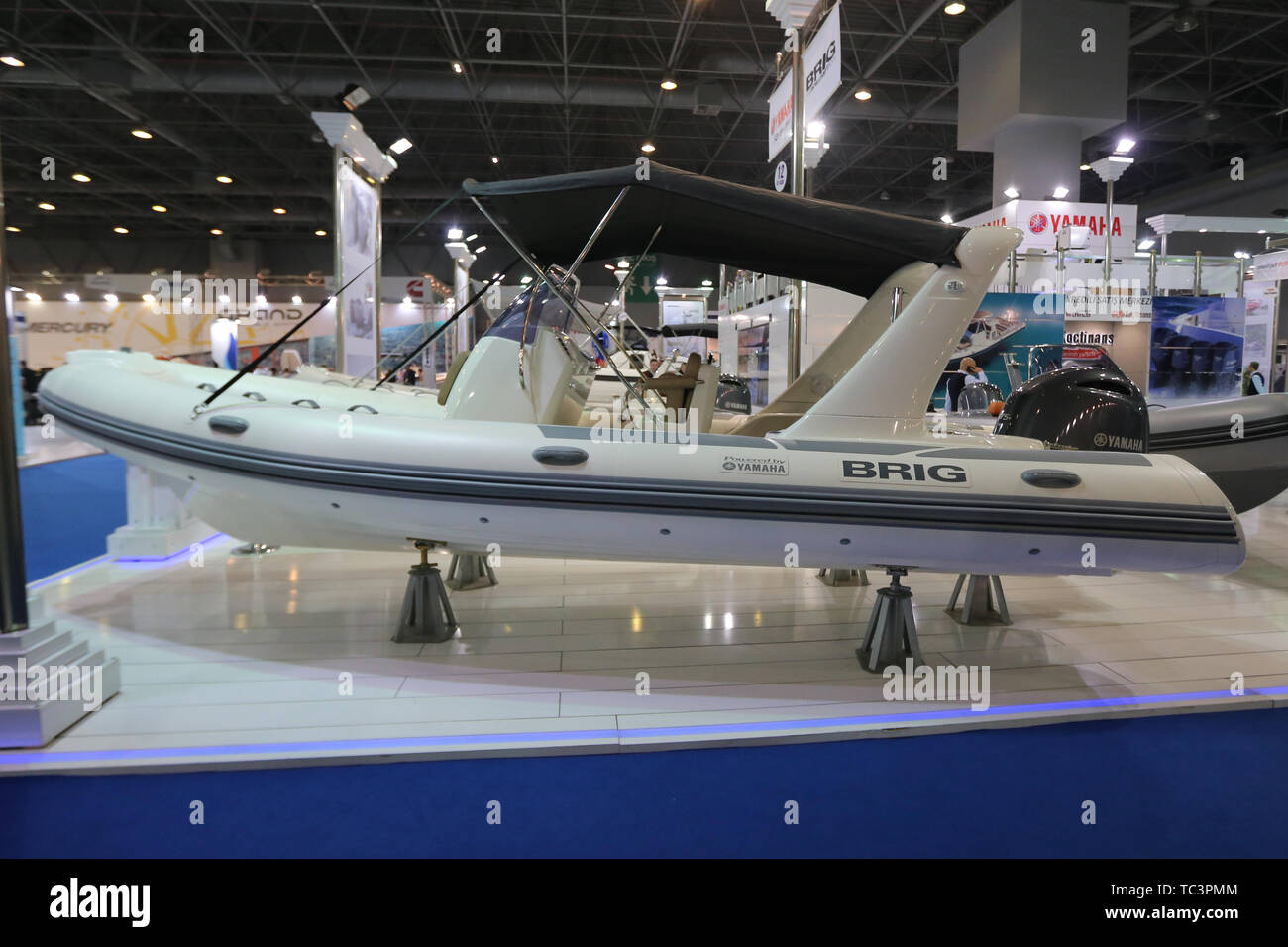 ISTANBUL, TURKEY - FEBRUARY 23, 2019: Brig inflatable boat displays in ...