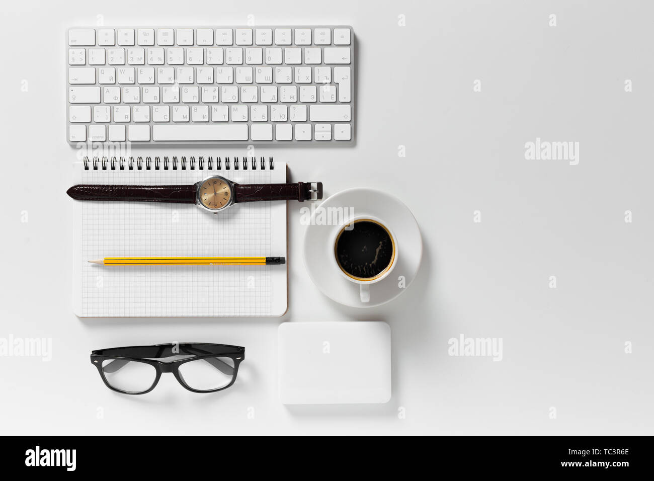 Office desk, top view Stock Photo - Alamy