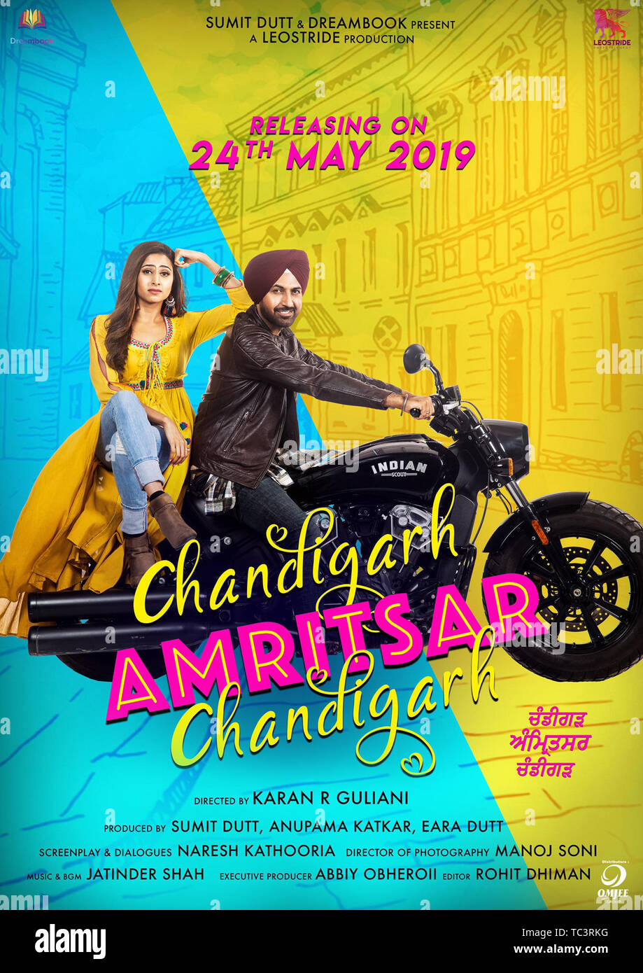 CHANDIGARH AMRITSAR CHANDIGARH, Indian poster in English and Punjabi, from left: Sargun Mehta ...