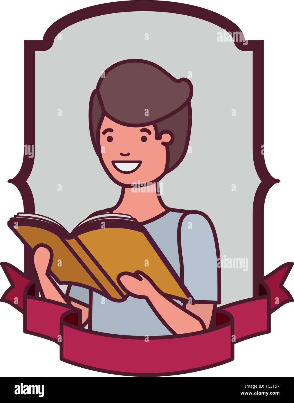 frame with student boy and reading book Stock Vector Image & Art - Alamy