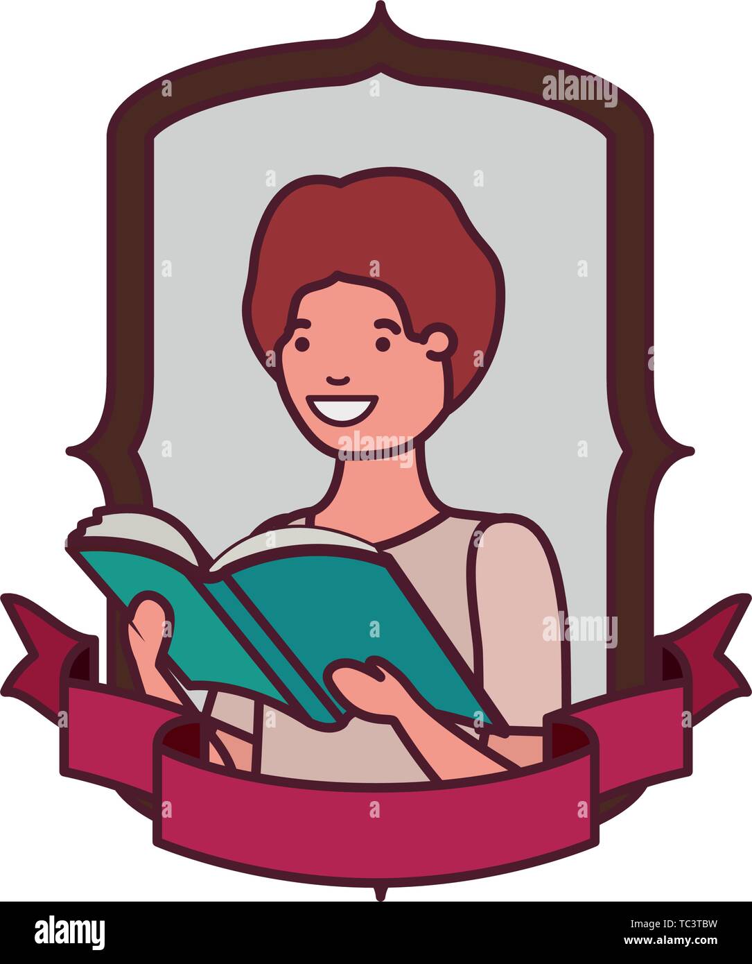 frame with student boy and reading book Stock Vector Image & Art - Alamy