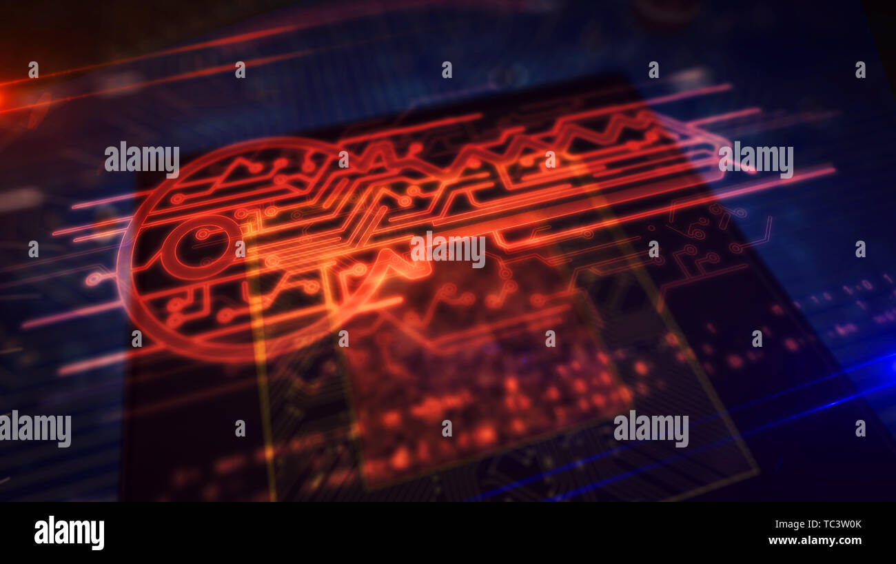 Cyber Security Computer Protection Coding And Encryption Concept With Digital Key Hologram