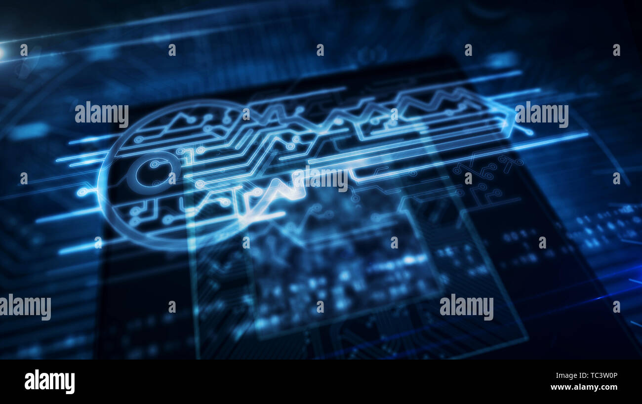 Cyber Security Computer Protection Coding And Encryption Concept With Digital Key Hologram