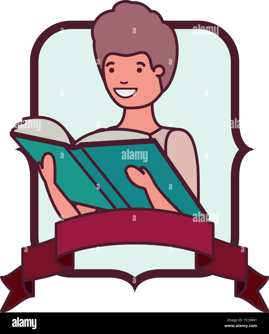 frame with student boy and reading book Stock Vector Image & Art - Alamy