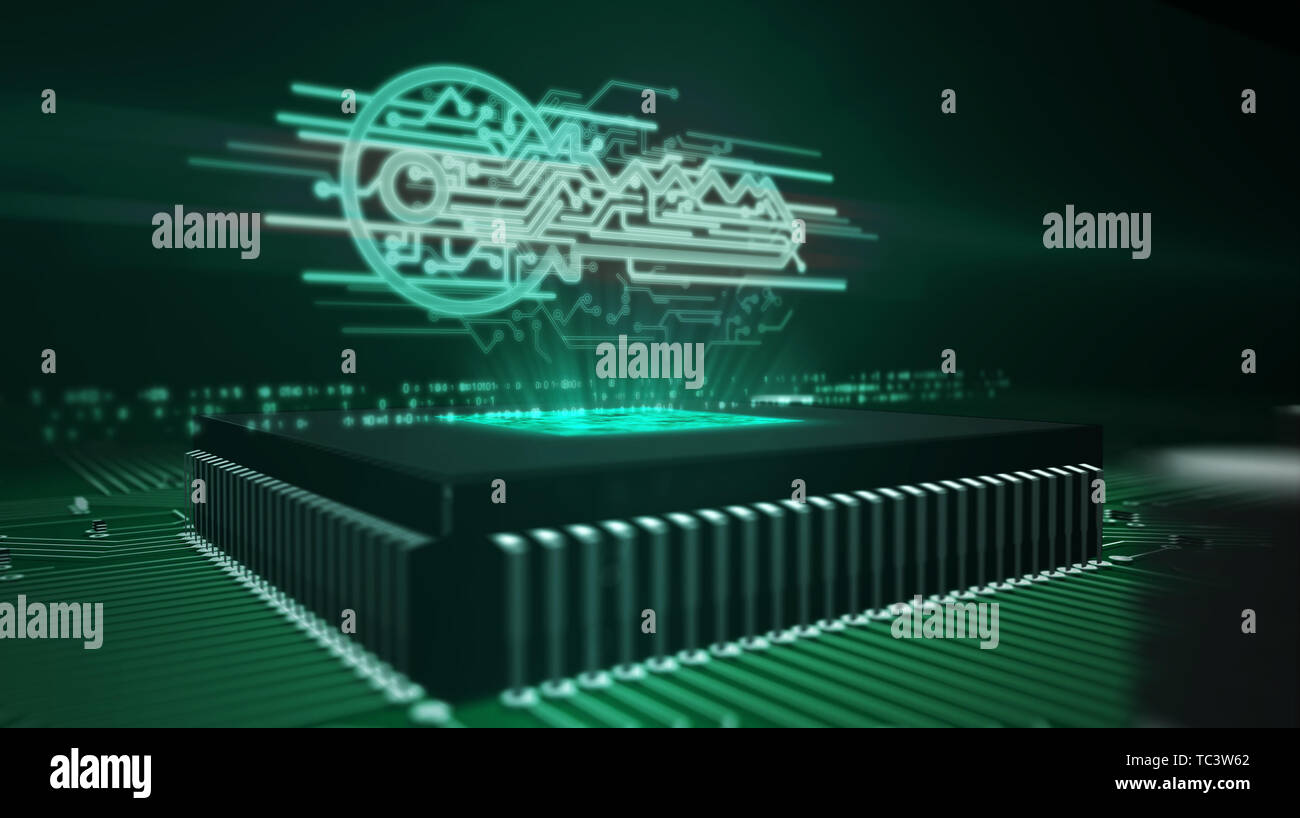 Concept Of Cyber Security Computer Protection Coding And Encryption With Digital Key Hologram