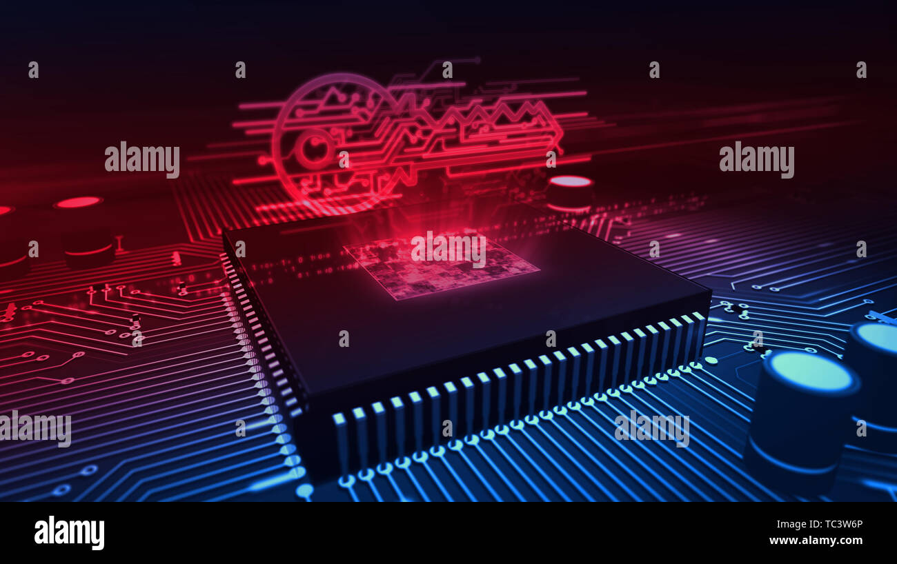 Concept Of Cyber Security Computer Protection Coding And Encryption With Digital Key Hologram