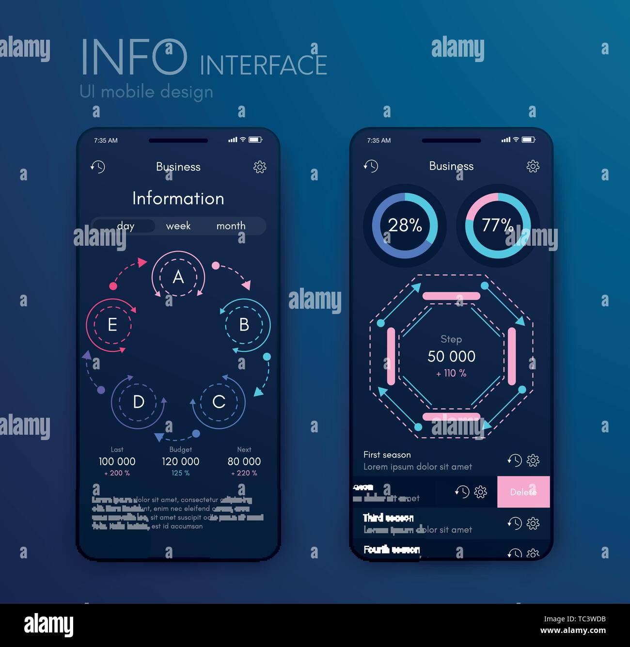Vector graphics mobile infographics with three and five options ...