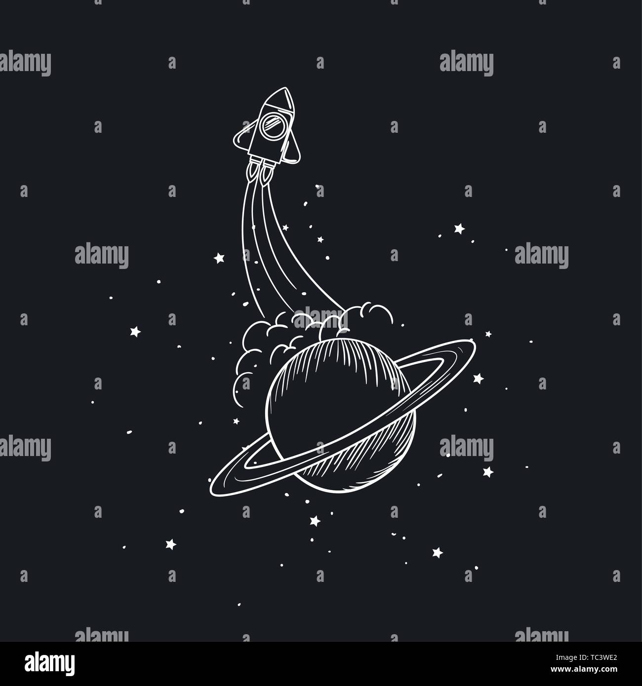 Rocket and planet draw design Stock Vector Image & Art - Alamy