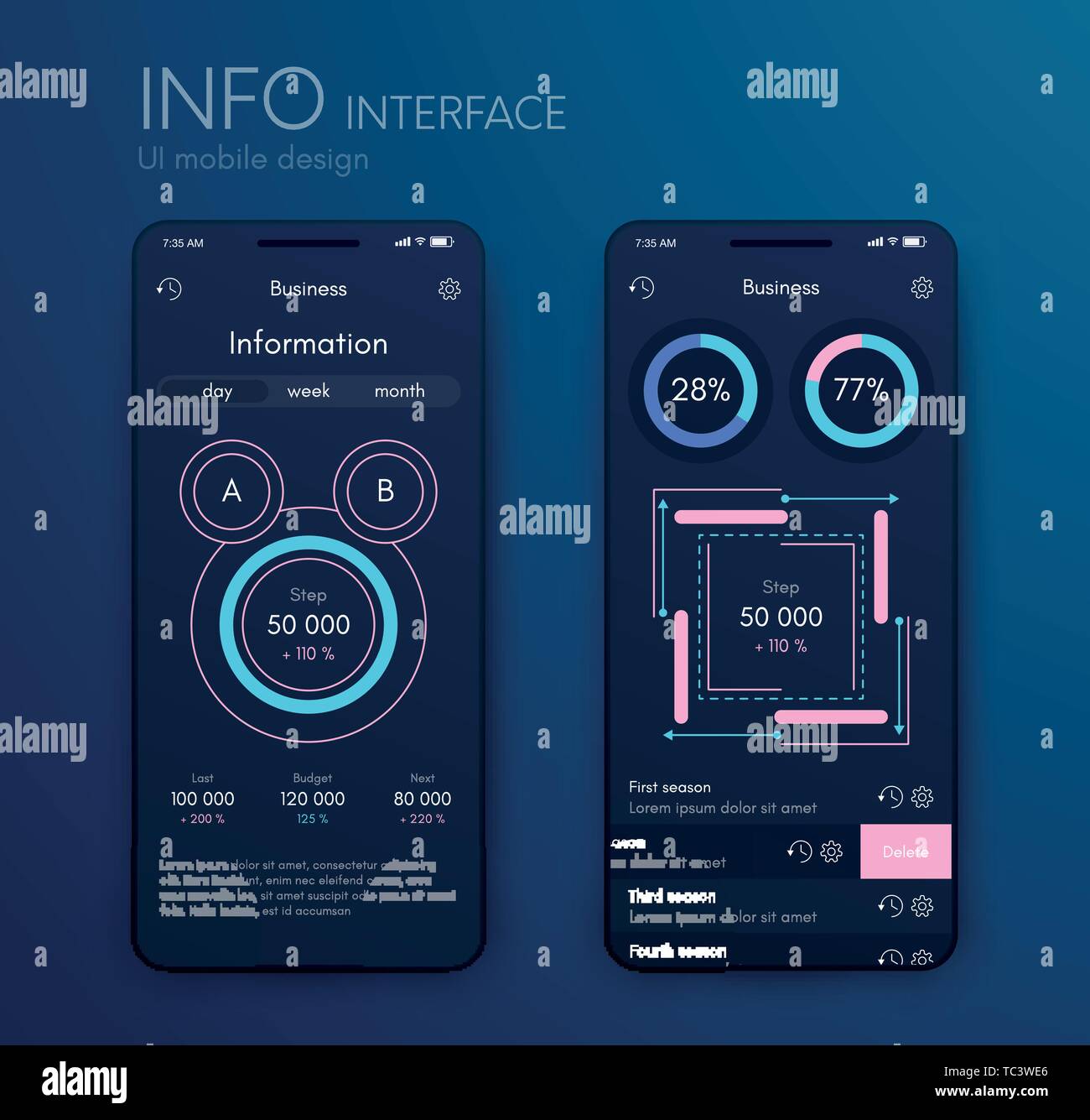 Vector graphics mobile infographics with three and two options ...