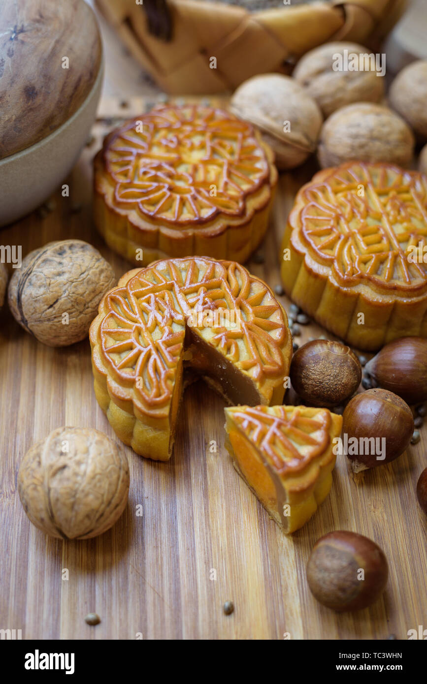 Mid-Autumn Festival moon cakes with nuts Stock Photo - Alamy