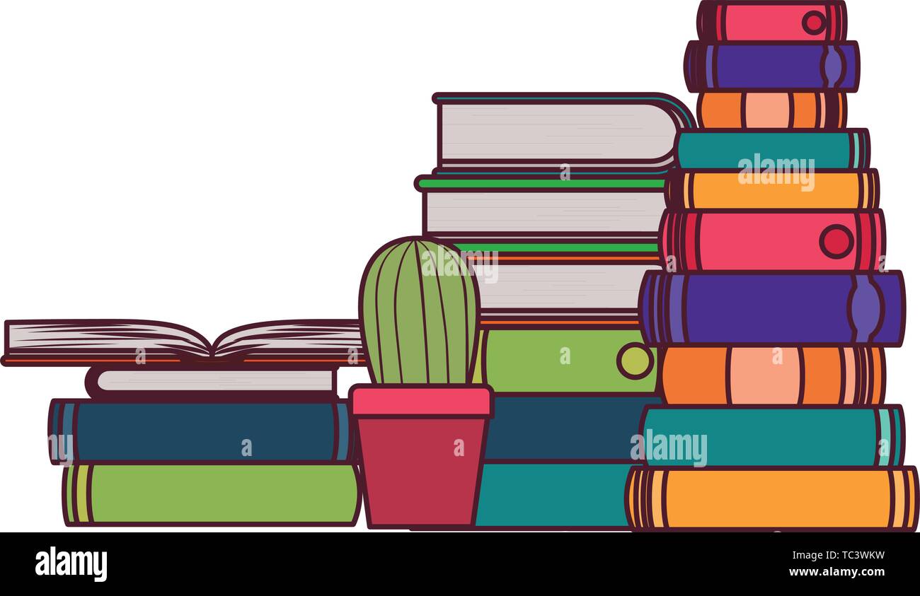 stack of books with houseplant on white background Stock Vector Image ...