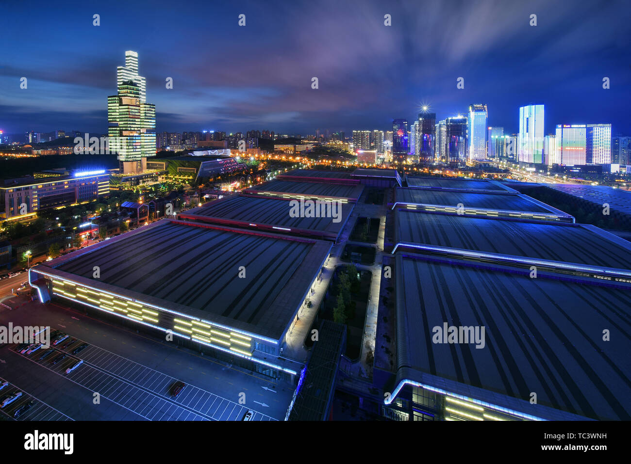 Night view of the city of Guiyang Convention and Exhibition Center ...