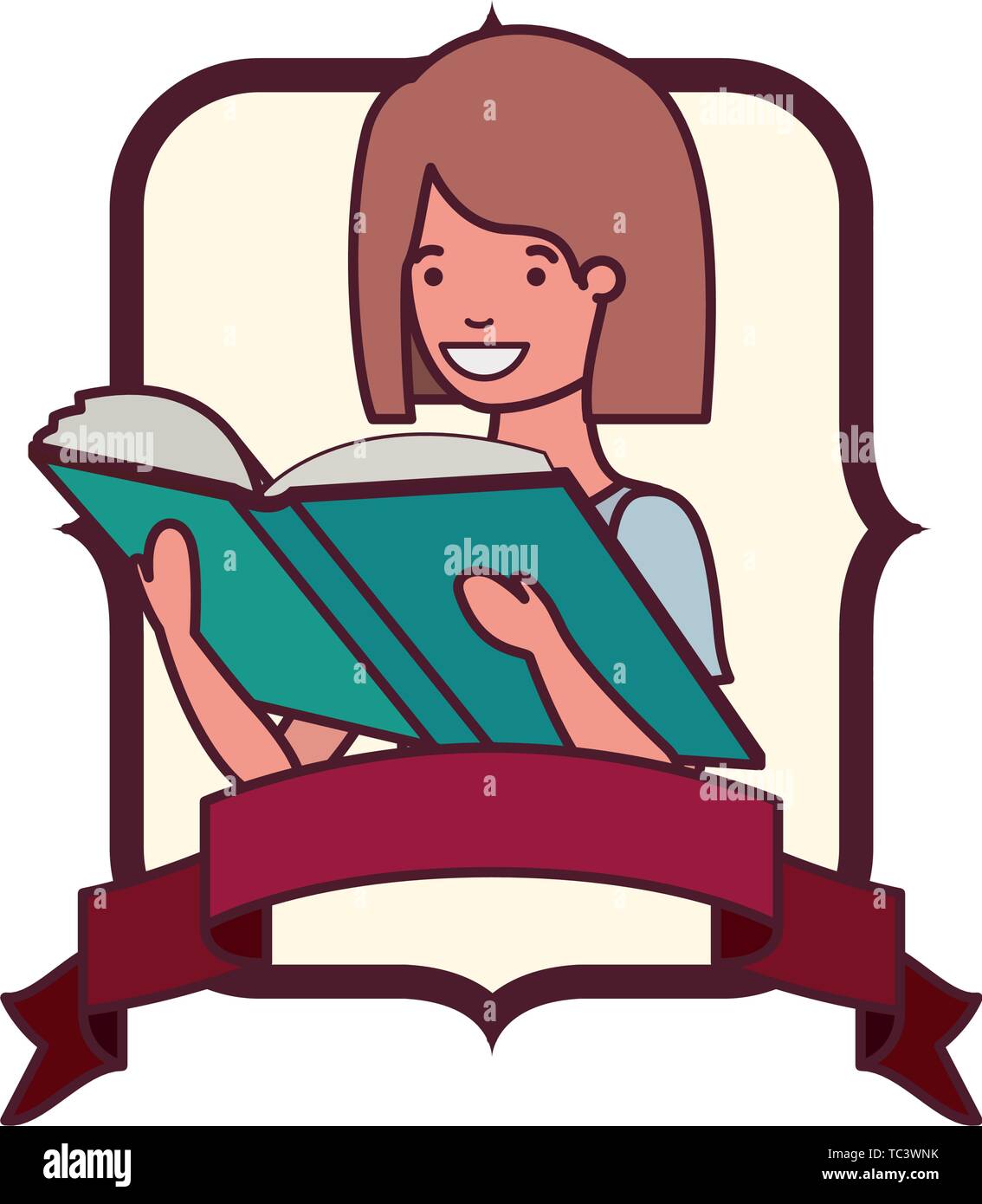 frame with student girl and reading book Stock Vector Image & Art - Alamy