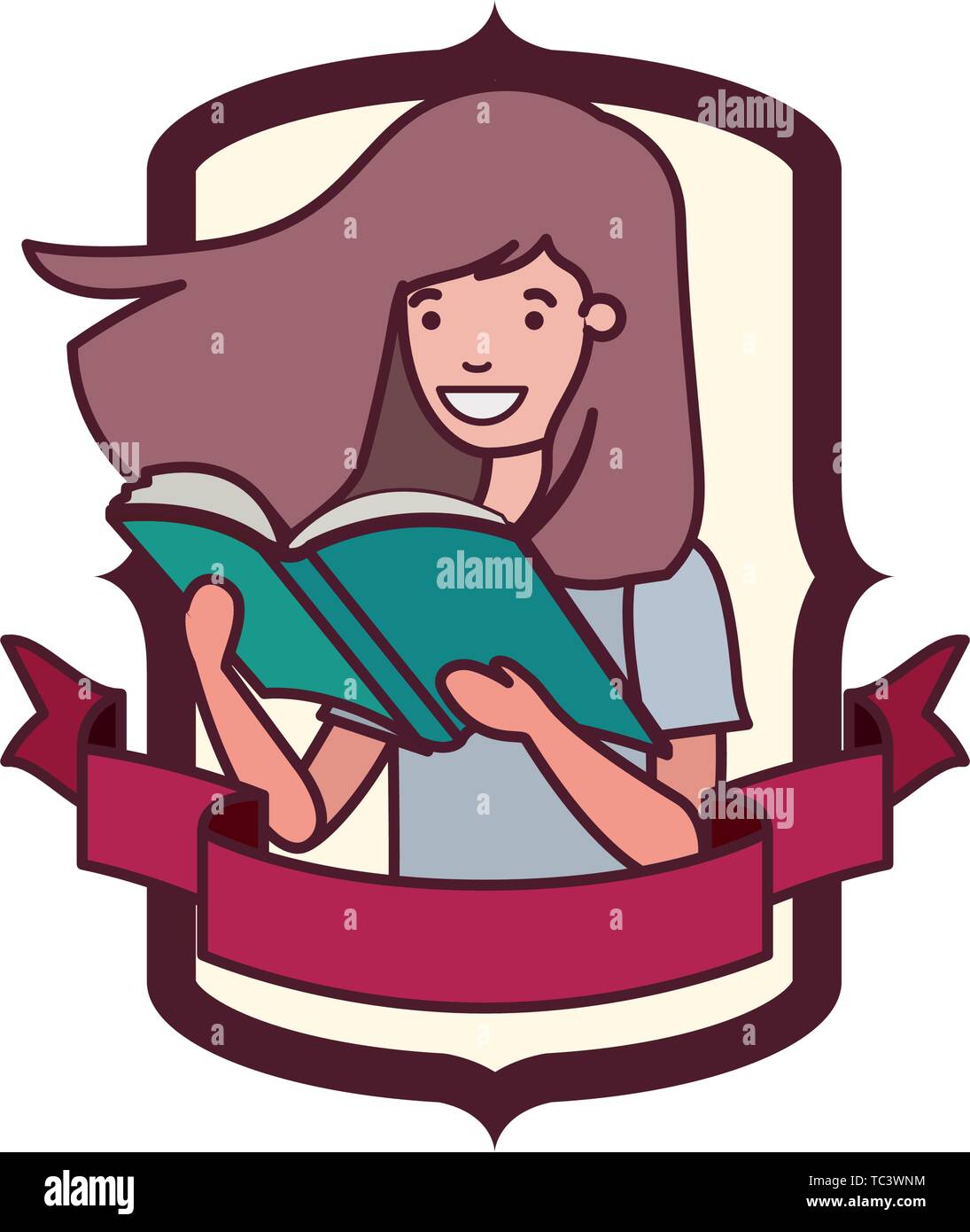 frame with student girl and reading book Stock Vector Image & Art - Alamy