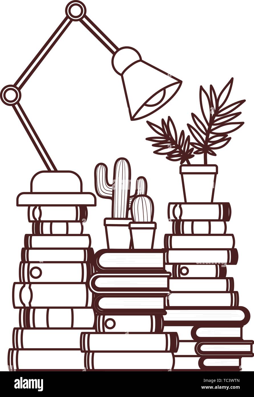 silhouette of stack of books and lamp on white background Stock Vector ...