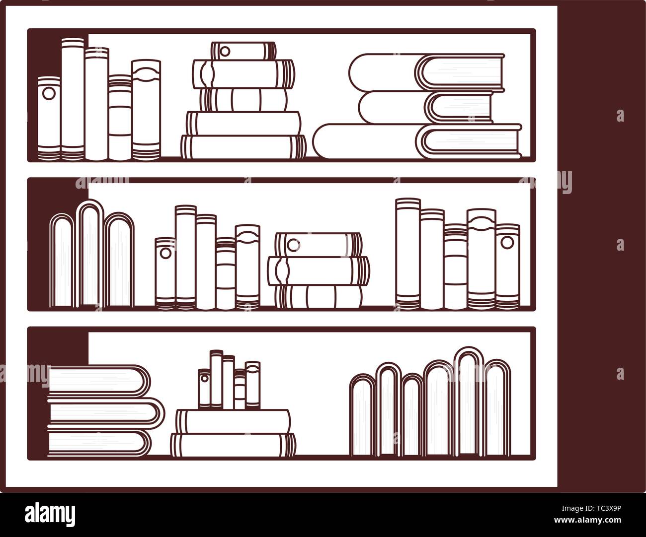 silhouette of shelving with books in white background Stock Vector ...