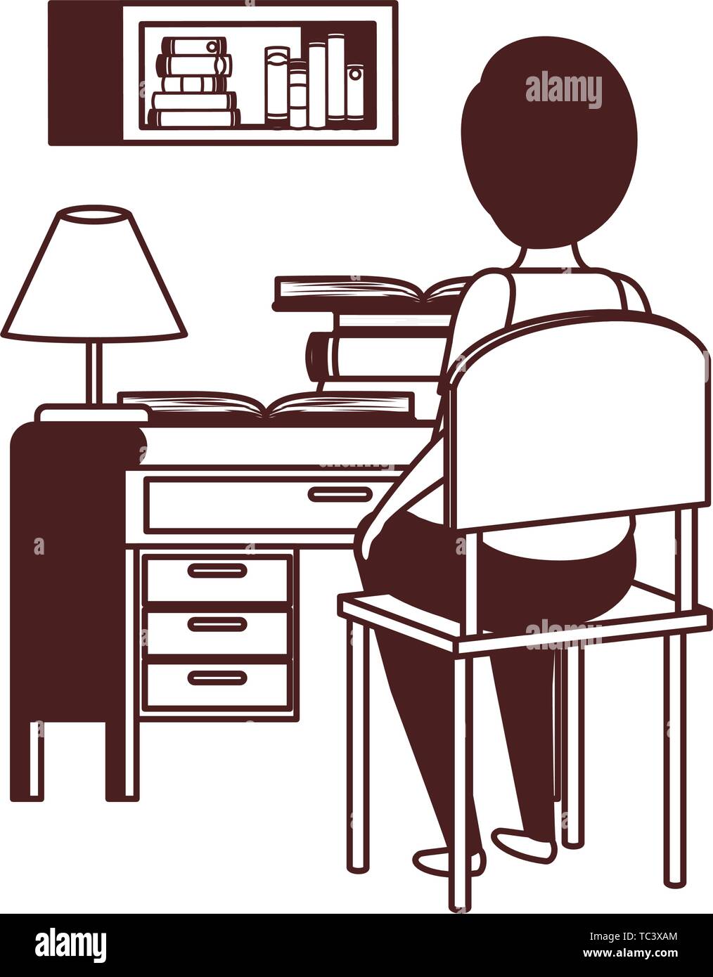 man student sitting in school desk Stock Vector Image & Art - Alamy