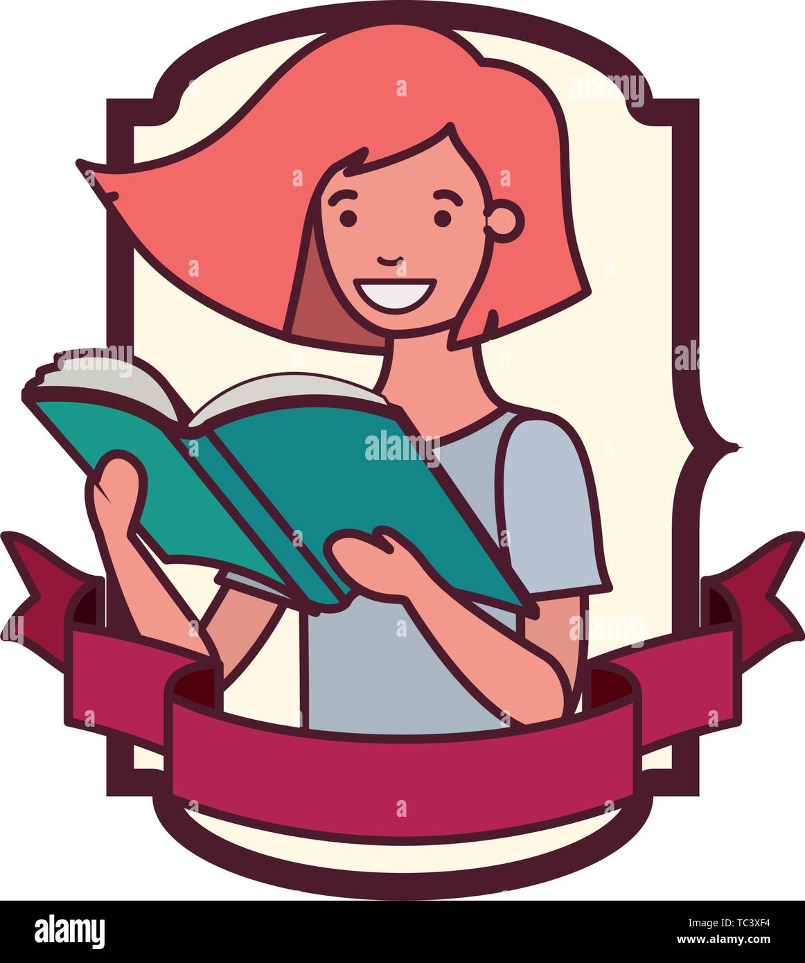 frame with student girl and reading book Stock Vector Image & Art - Alamy