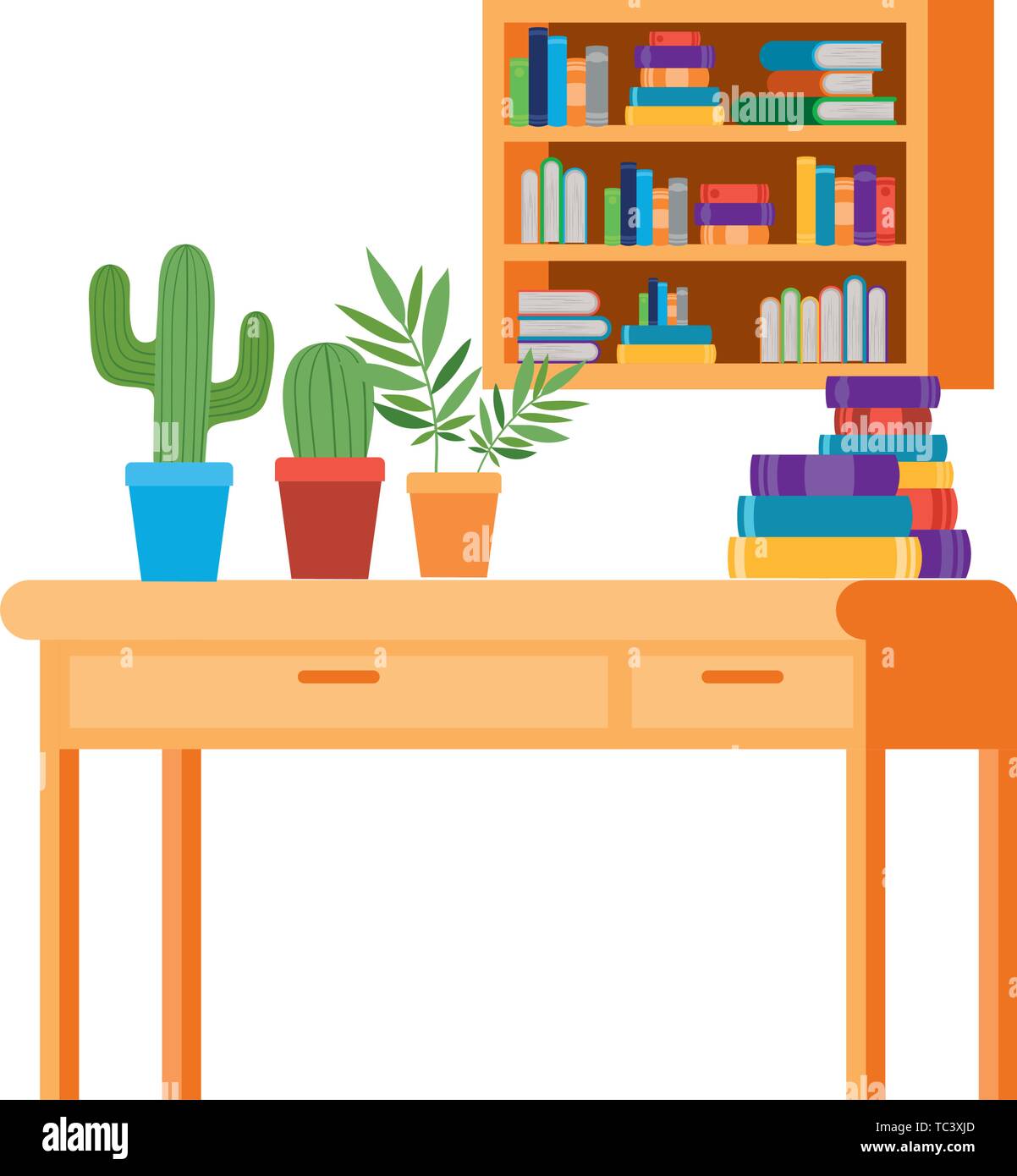 wooden drawer with stack of books in white background Stock Vector ...