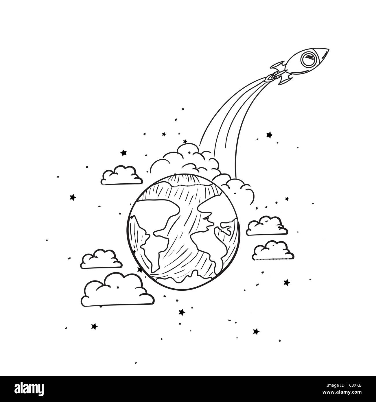 Rocket and planet draw design Stock Vector Image & Art - Alamy