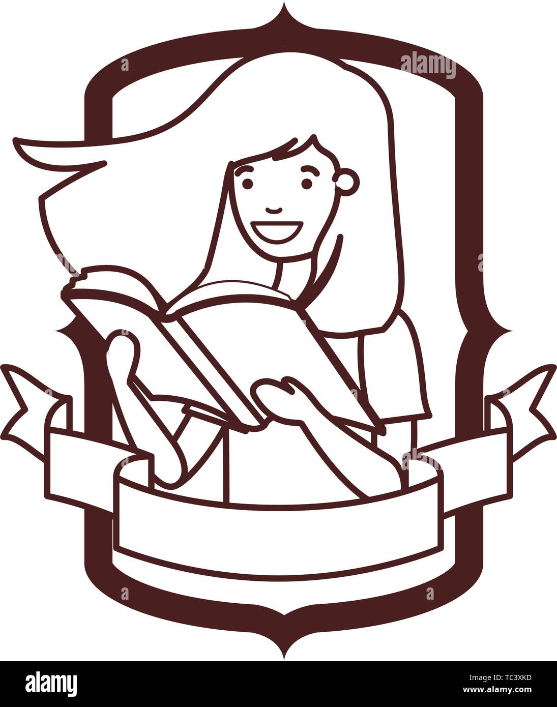 frame with student girl and reading book Stock Vector Image & Art - Alamy