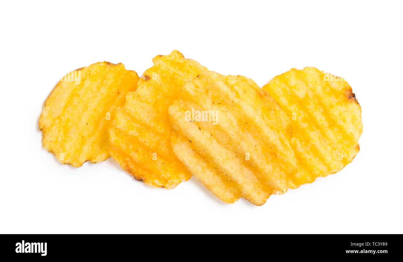 yellow potato chips isolated on white Stock Photo - Alamy