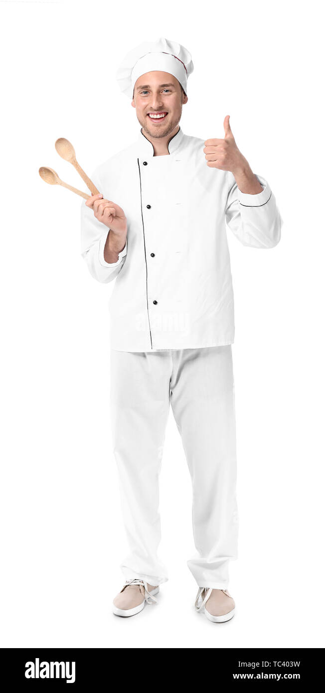 Handsome male chef on white background Stock Photo - Alamy