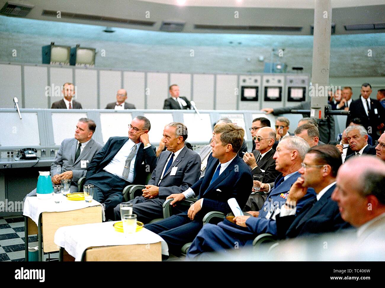 Major Rocco Petrone briefs President John F Kennedy during a tour of ...
