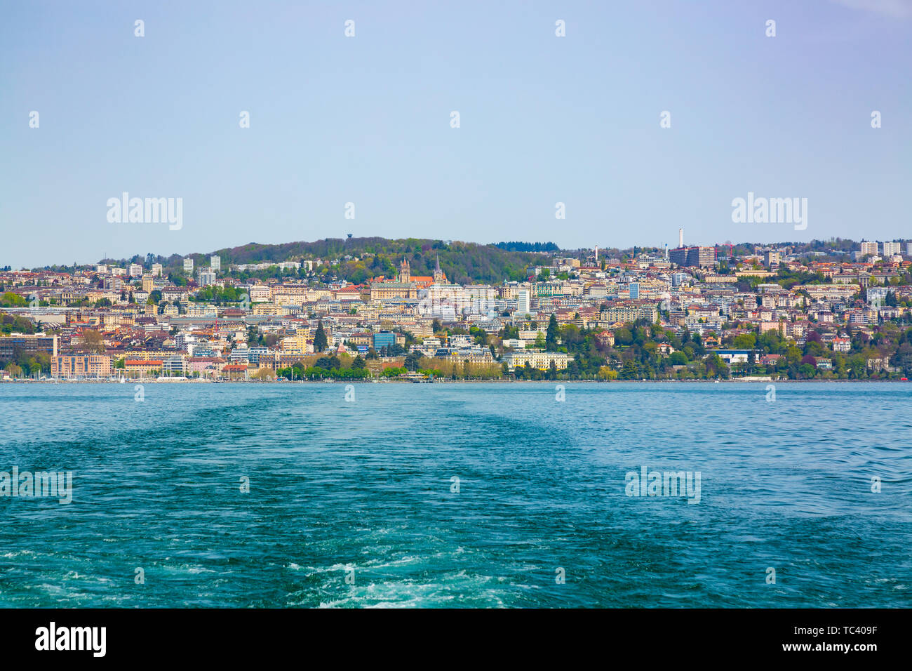 View of Lausanne city taken from Geneva Lake Stock Photo - Alamy