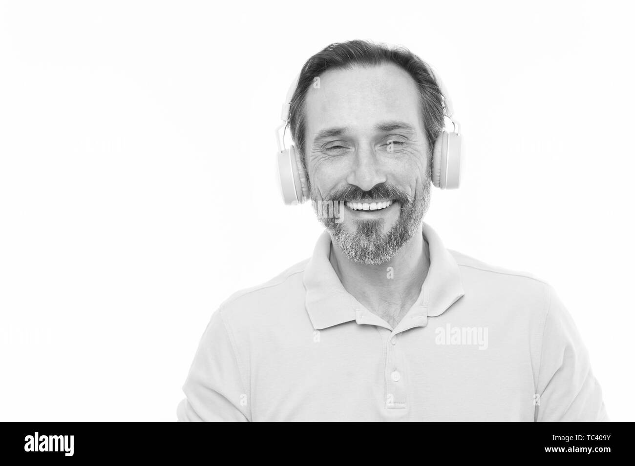 Elderly audio technology Black and White Stock Photos & Images - Alamy