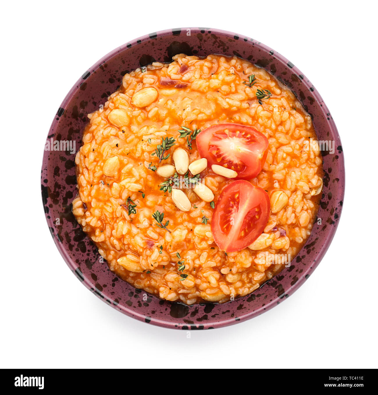 Plate with tasty risotto on white background Stock Photo - Alamy