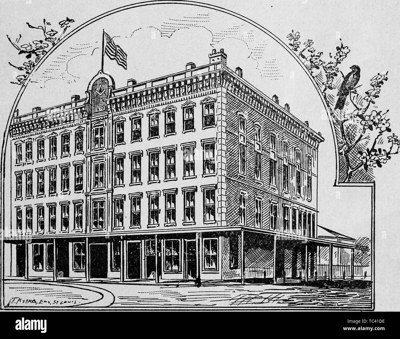 Engraving of the Masonic Temple building in Houston, Texas, from the ...