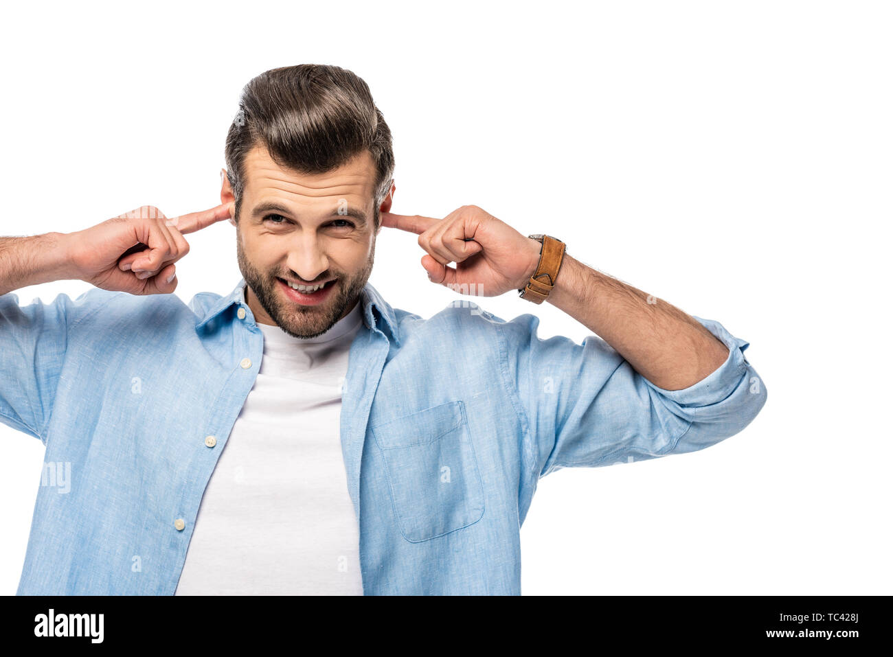 Man plugging ears hi-res stock photography and images - Alamy