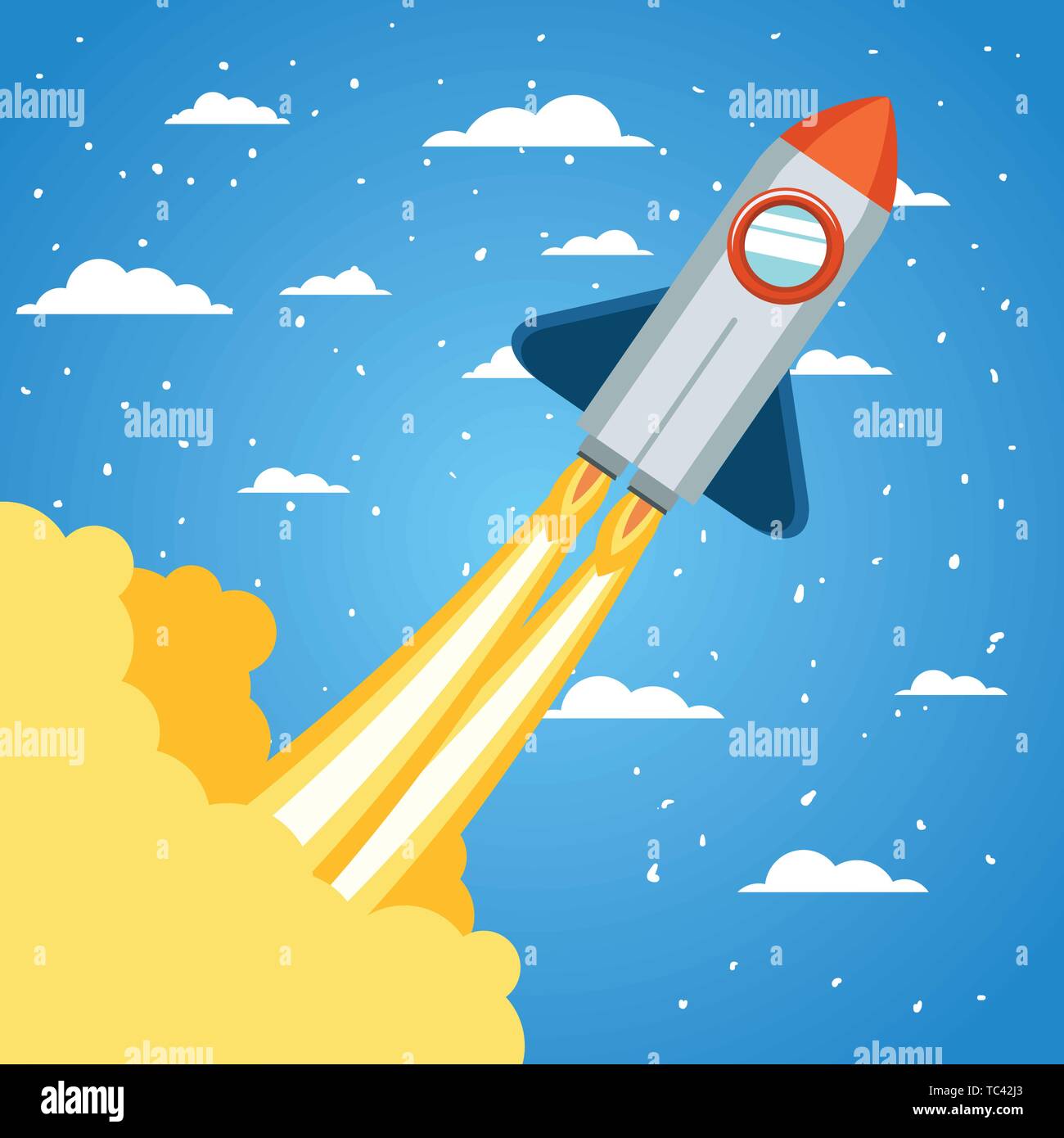 Rocket over clouds and pointed background design Stock Vector Image ...