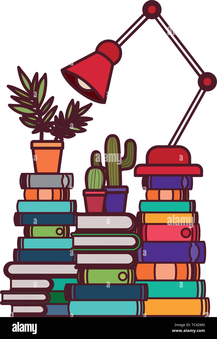 stack of books and lamp on white background Stock Vector Image & Art ...