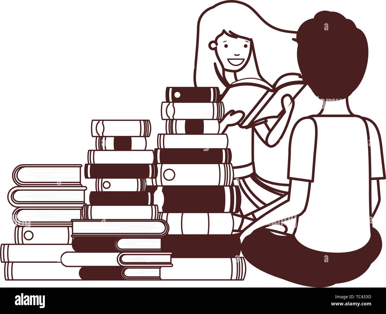 couple of student with reading book Stock Vector Image & Art - Alamy